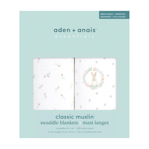 aden + anais エイデンアンドアネイ おくるみ ブラッシングバニー 2枚セット 112×112cm モスリンコットン スワドル 新生児 出産祝い SWADAEESWC20029 通気のよいモスリン素材で、ダブルガーゼの柔らかさが魅...