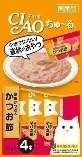 ちゅ?っとだして、なめるだけで簡単に栄養補給。【メーカー】いなばペットフード　株式会社【分類】猫用おやつ【原材料】宗田鰹、かつお節、かつお節エキス、タンパク加水分解物、糖類（オリゴ糖等）、植物性油脂、増粘剤（加工でん粉）、増粘多糖類、ミネラ...