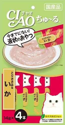 ちゅ?っとだして、なめるだけで簡単に栄養補給。【メーカー】いなばペットフード　株式会社【分類】猫用おやつ【原材料】鶏肉（ささみ）、いか、いかエキス、タンパク加水分解物、糖類（オリゴ糖等）、植物性油脂、増粘剤（加工でん粉）、ミネラル類、増粘多...