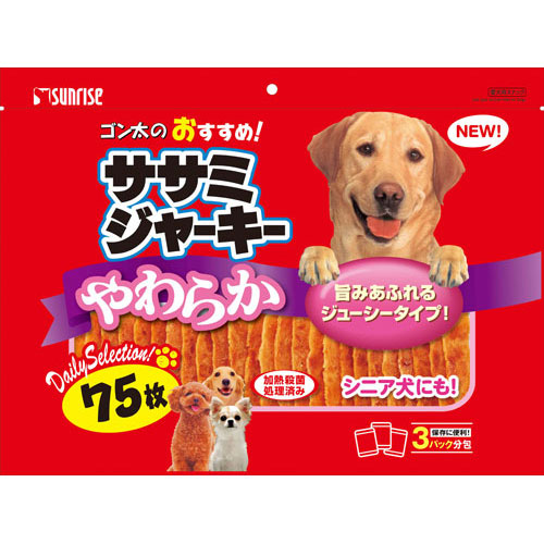 着色料・発色剤を使わず、ジューシーでやわらかに仕上げた嗜好性の高いスナックです。鶏肉の中でも特に高たん白質で低脂肪な鶏ササミを使用。ソフトタイプで食べやすく手軽に与えられるのでシニア犬やかたいおやつが苦手な愛犬におすすめです。【原材料】肉類...