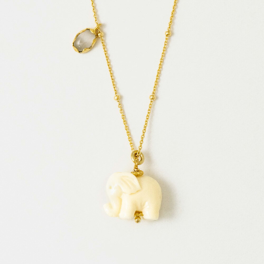 【ポルトガル直輸入】MESH エレファント&ホワイトストーン ネックレス 43cm シルバー925 18Kゴールドコート Gold Necklace ギフトBOX入り ジュエリークロス付き ハンドメイド COL0351 力、安定、知恵を象徴...