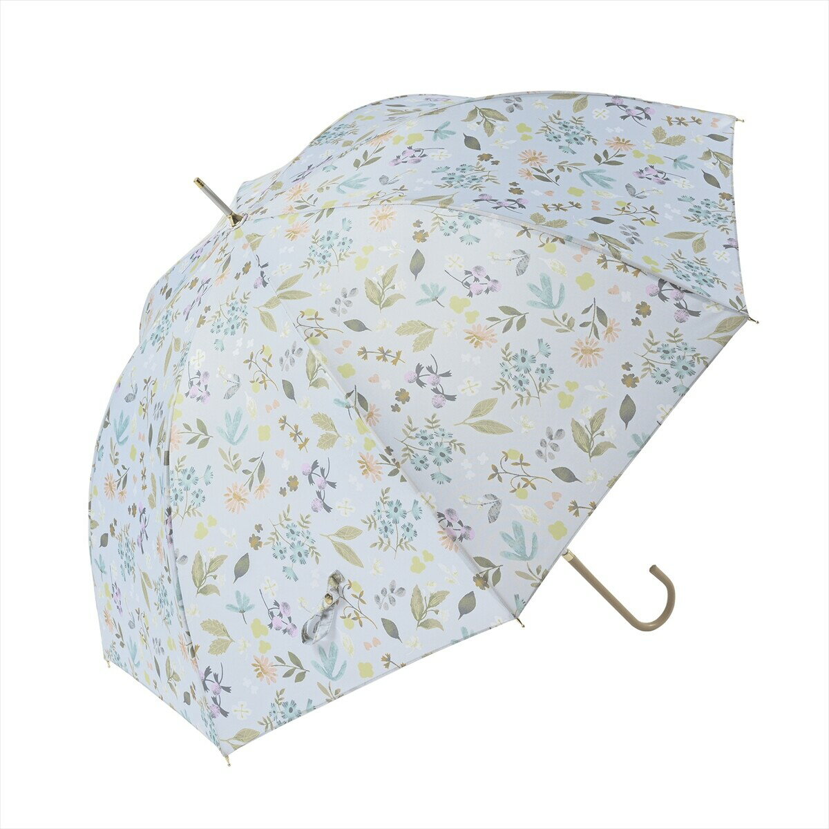 【晴雨兼用雨傘】長傘ボタニカルガーデン GY／グレー 晴雨兼用 UV 1759 niftycolors ベーシックな8本骨の傘に親骨はしなやかで丈夫なグラスファイバーと中棒にはアルミを使用することで、より軽量で使いやすい傘にしました。開いた...