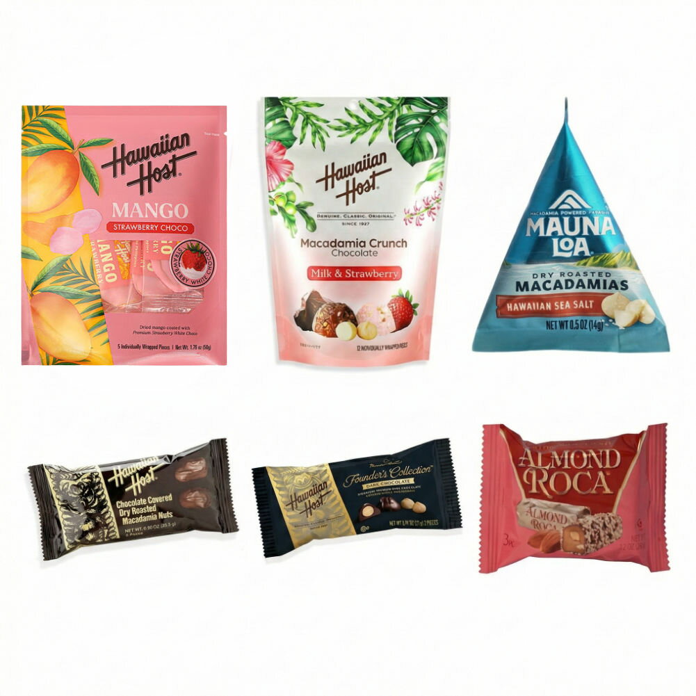 ハワイの定番を少しずつ！ハワイアンホースト＆マウナロア 6種贅沢食べ比べセット ハワイ土産のド定番「ハワイアンホースト」のチョコレートを中心に、塩味がクセになる「マウナロア」、カリカリ食感の「アーモンドロカ」をセットにしました！ 「色々な味...