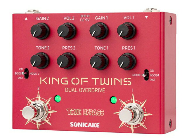 Sonicake King of Twins オーバードライブペダル King of Twinsは、デュアルチャンネル仕様のオーバードライブペダルです。各チャンネルには「オーバードライブ」「ブースト」「ディストーション」の3つの独立したトー...