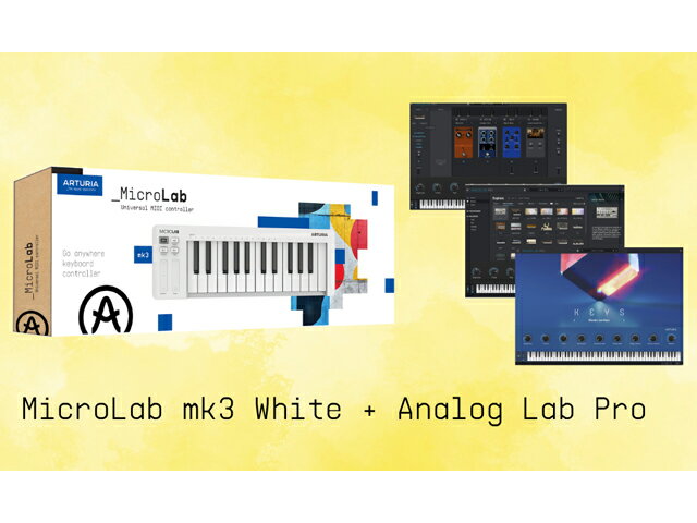 数量限定！Arturiaソフトウェア音源Analog Lab Proが付属。 MICROLab mk3は、妥協のない品質を誇る超コンパクトなMIDIコントローラーです。クラス最高峰のキータッチ、頑丈なボディ、そして最新のUSB-C接続で、ど...