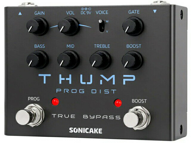 Sonicake THUMPハイゲインディストーションペダル THUMPは、ピュアアナログ回路を採用したハイゲインディストーションペダルで、デジタル的な色付けのない、タイトで明瞭なディストーションサウンドと本格的なダイナミックレスポンスを実...