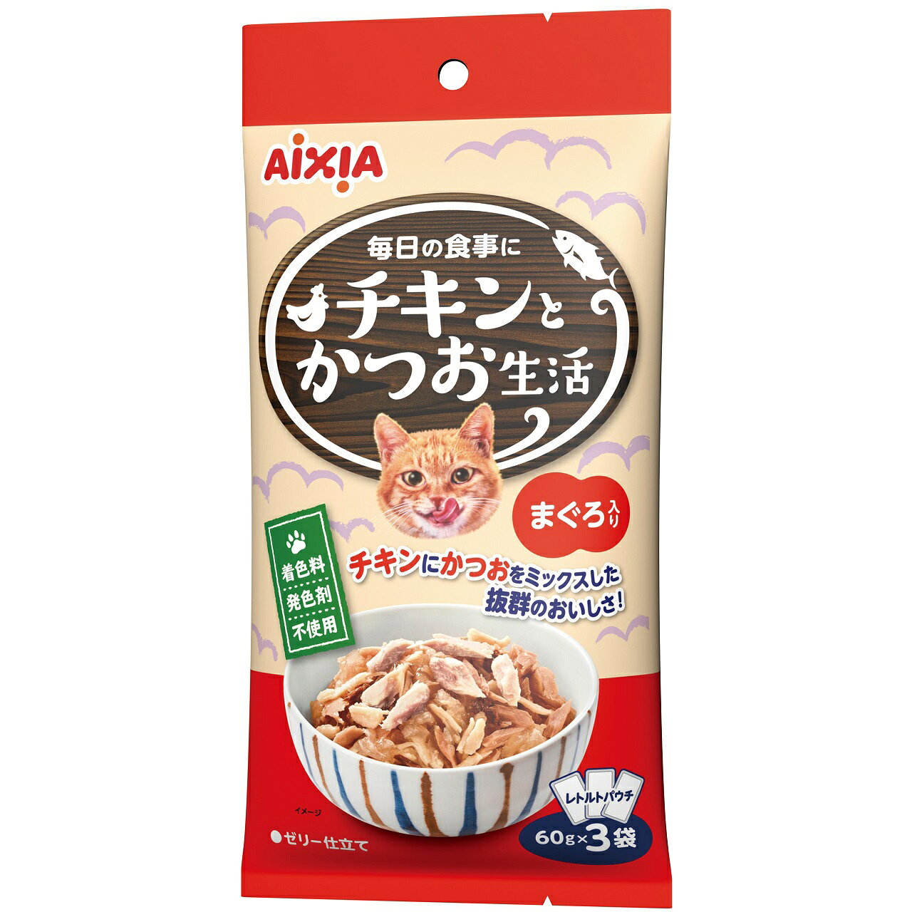 [商品サイズ(mm)]110×27×235[単品重量(g)]210 [エネルギー]23kcal/袋（60g）[栄養成分]たんぱく質6.6%以上、脂質0.2%以上、粗繊維0.1%以下、灰分1.8%以下、水分92.4%以下[原材料]鶏肉、魚介類...