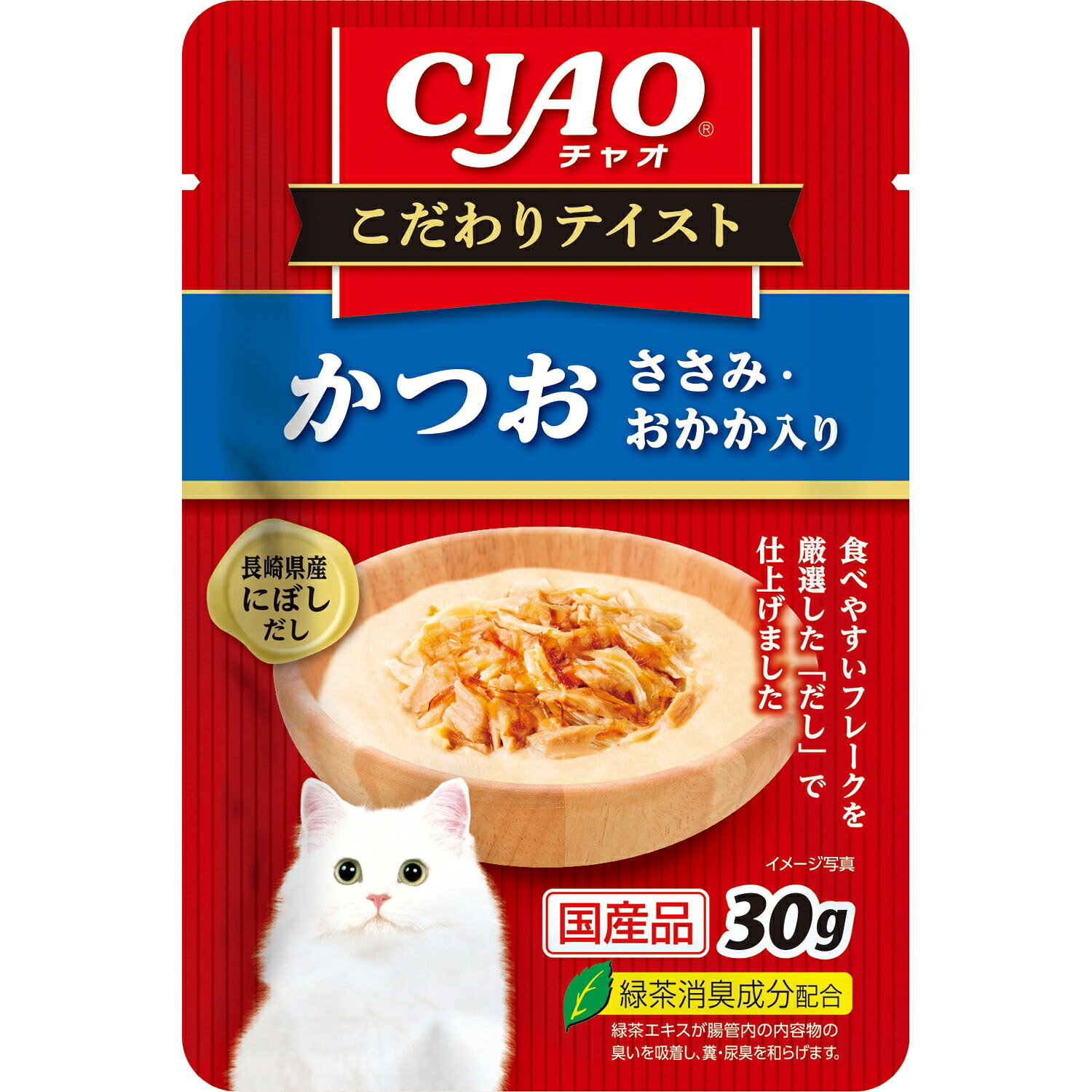 [商品サイズ(mm)]80×10×120[単品重量(g)]33 [エネルギー]約15kcal/袋[栄養成分]たんぱく質5.0%以上、脂質0.2%以上、粗繊維0.1%以下、灰分2.0%以下、水分92.5%以下[原材料]鶏肉（ささみ）、かつお、...