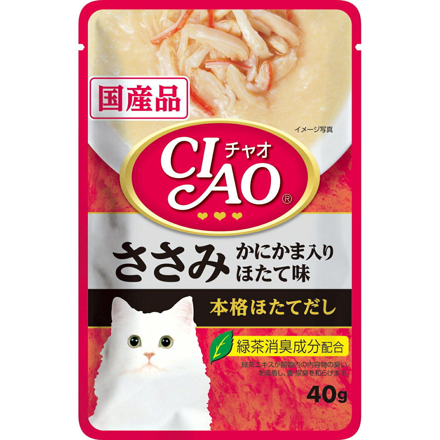 [商品サイズ(mm)]90×10×140[単品重量(g)]43 [エネルギー]約20kcal/袋[栄養成分]たんぱく質5.0%以上、脂質0.2%以上、粗繊維0.1%以下、灰分2.0%以下、水分92.5%以下[原材料]鶏肉、かに風味かまぼこ、...