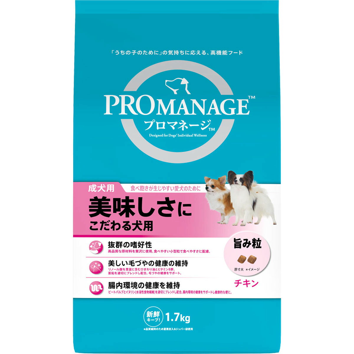 [商品サイズ(mm)]200×100×345[単品重量(g)]1730 [エネルギー]365kcal/100g[栄養成分]たんぱく質24.5％以上、脂質14.0％以上、粗繊維2.0％以下、灰分8.5％以下、水分9.5％以下[原材料]チキンミ...