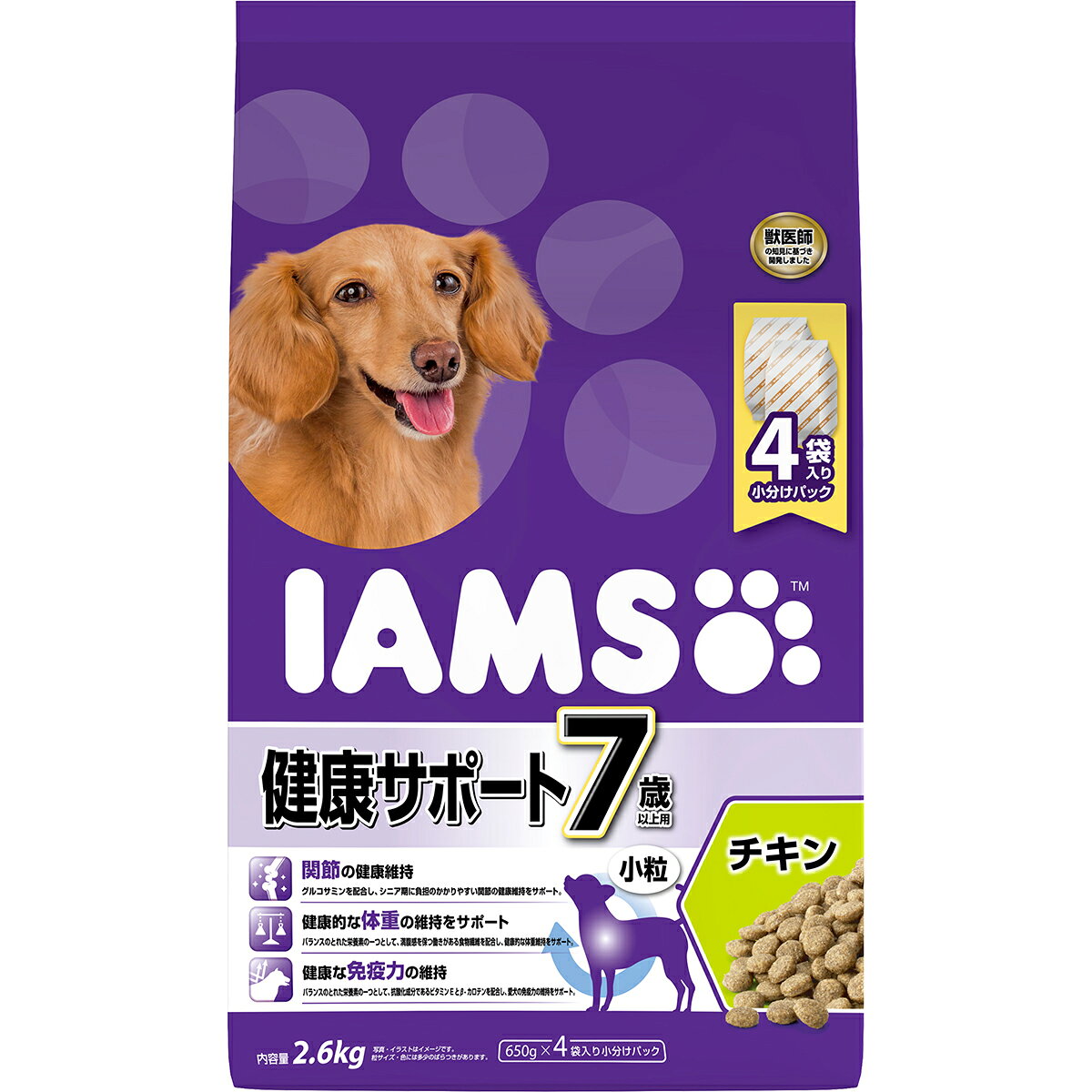 [商品サイズ(mm)]240×150×418[単品重量(g)]2670 [エネルギー]360kcal/100g[栄養成分]たんぱく質26.0％以上、脂質12.5％以上、粗繊維4.0％以下、灰分8.0％以下、水分12.0％以下[原材料]肉類（...