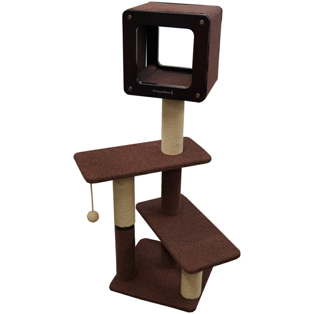 [商品サイズ(mm)]425×550×225[単品重量(g)]11600 [原材料]板：パーチクルボード、MDF／柱：紙管／縄：ジュート／生地：ポリエステル[商品説明]柱のジュート縄やカーペット、棚とボックスのカーペット生地で爪を磨く事が出...