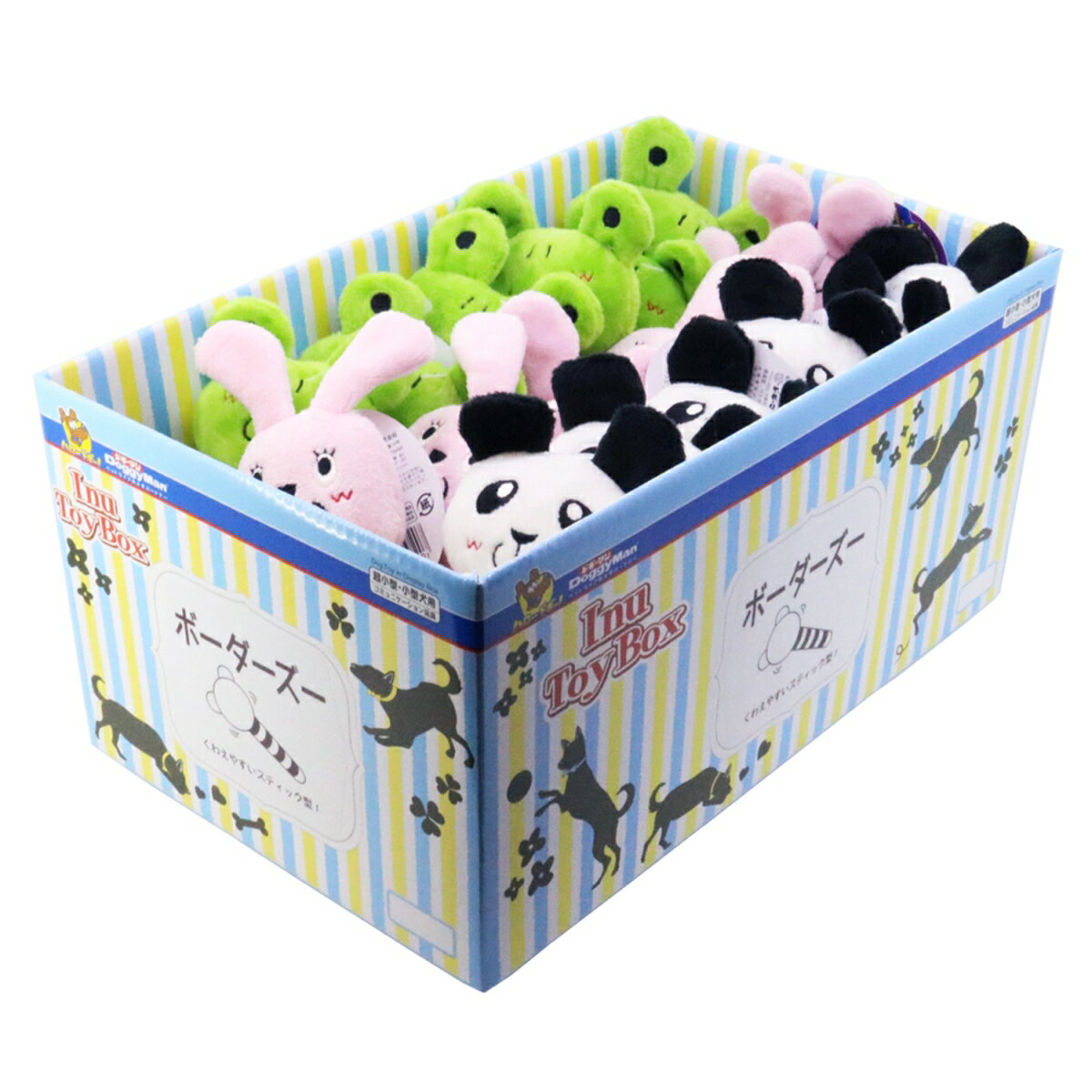 [商品サイズ(mm)]60×30×150[単品重量(g)]15 [原材料]ポリエステル[商品説明]咥えやすいスティック状のかわいい動物のぬいぐるみ玩具。鳴き笛入り。3種類入りのアソートBOX。[使用方法・給与方法]●用途・対象を守る。●誤飲...