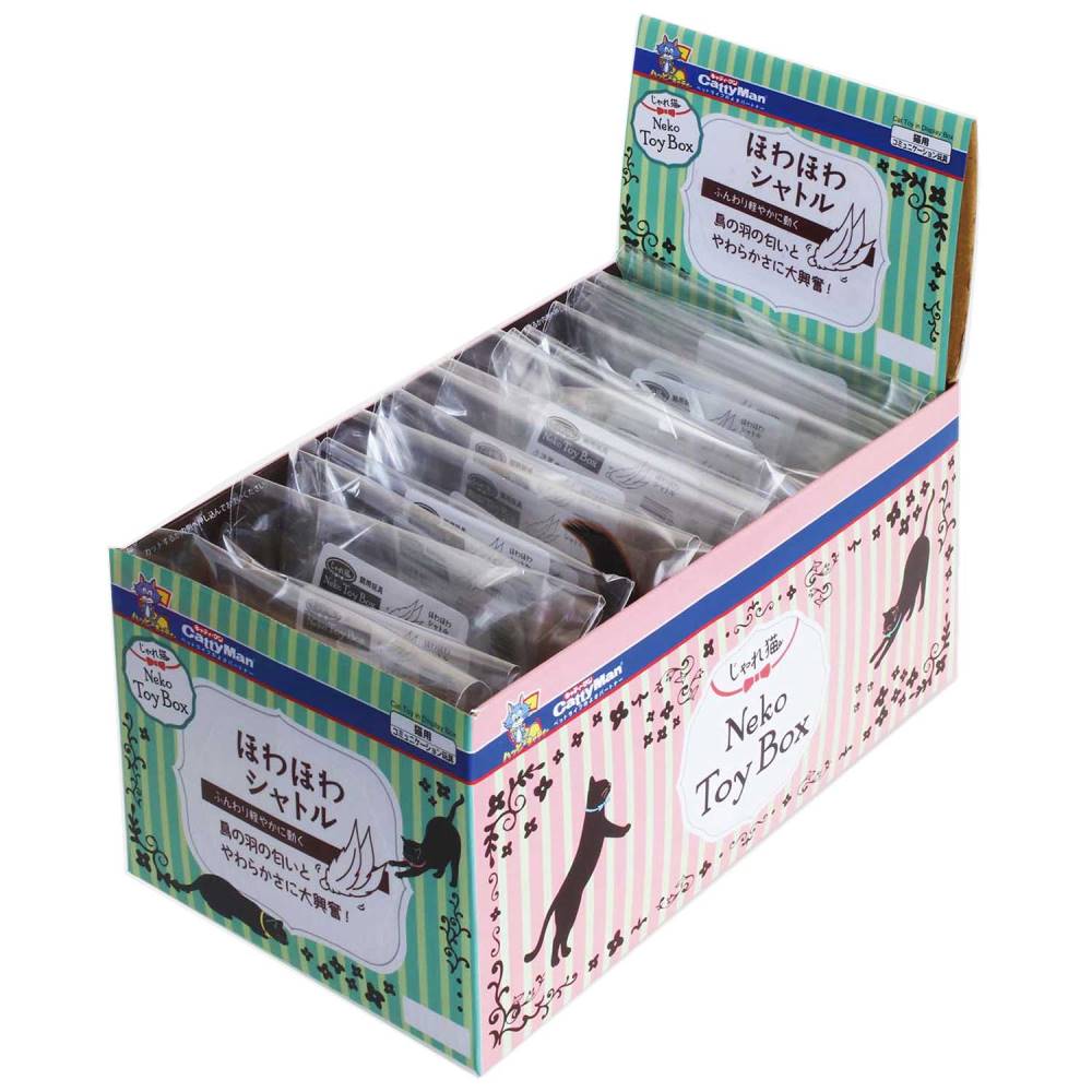 [商品サイズ(mm)]130×15×120[単品重量(g)]2 [原材料]ポリプロピレン、鳥の羽[商品説明]鳥の羽でつくったシャトル型のおもちゃ。2色18個入りのアソートBOX[使用方法・給与方法]タグシールをはがして遊ぶ。[使用上の注意]...