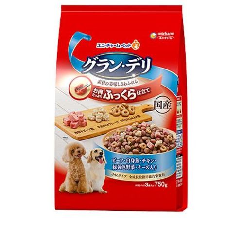 750gユニ・チャーム株式会社　「グラン・デリ　ふっくら仕立て」は、国産のお肉たっぷりの、ソフトタイプの総合栄養食フードです。犬フードドライタイプ（成犬用）ユニ・チャーム株式会社　「グラン・デリ　ふっくら仕立て」は、国産のお肉たっぷりの、ソ...