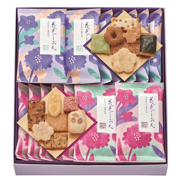 ■説明 藤紫、薄紅、それぞれの小袋の中に7種類のあられ、菓子を詰め合わせた花色しおん。美味しさのヒミツは塩味のあるもの、甘味のあるもの5:2のバランス。箸休めのような甘い口直しが、味にメリハリを与え、ひと袋食べ終えた時にご満足いただけます。...