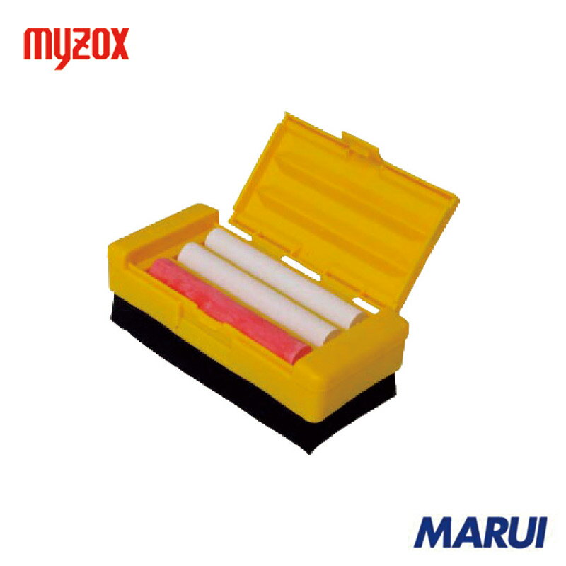 特長 ■チョークとラーフルが一緒になって持ち運びが便利になりました。■本体内にチョークを3本収納することができます。 用途 ■チョークの文字消しに。 仕様 ■縦(mm)：125■横(mm)：58■色：黄■厚さ(mm)：40■厚み(mm) 仕...