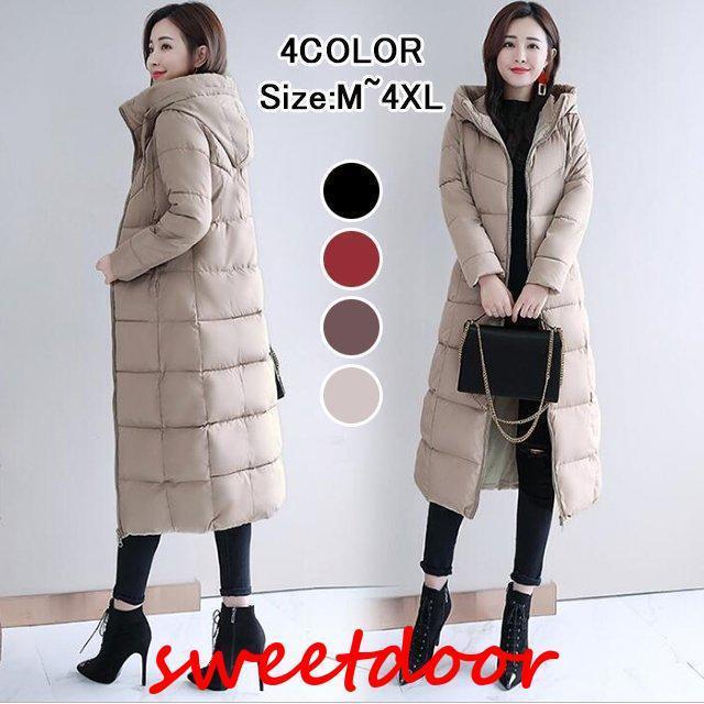 中綿コート レディース ダウン風コート 4色　 ロング丈 厚手 アウター 暖かい オルチャコード キルティングコート 防寒 通勤 冬服商品：▼素材：中綿　ポリエステル▼カラー：写真色▼サイズ（cm）：M: バスト94　着丈104　ウェスト8...