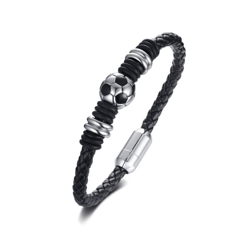 OIDEA サッカーモチーフブレスレット メンズ腕輪 リスト 革紐 編み 磁気留め具 磁力 ステンレス サッカーボール ビース サッカーワールドカップ 人気 おしゃれ 面白い 大人 カッコいい ファ【適用場合様々】日常のカジュアルからビジネ...
