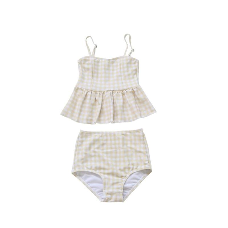 [KOUKOUCOCO] ギンガムチェック柄 子供用水着セット キャミソールトップス＆ショーツ, 90-150cm, 夏用スイムウェア ガールズ 女児 小学生 子供用 UVカット かわいい 温泉 夏 旅行 CY09336サイズ展開: 90c...