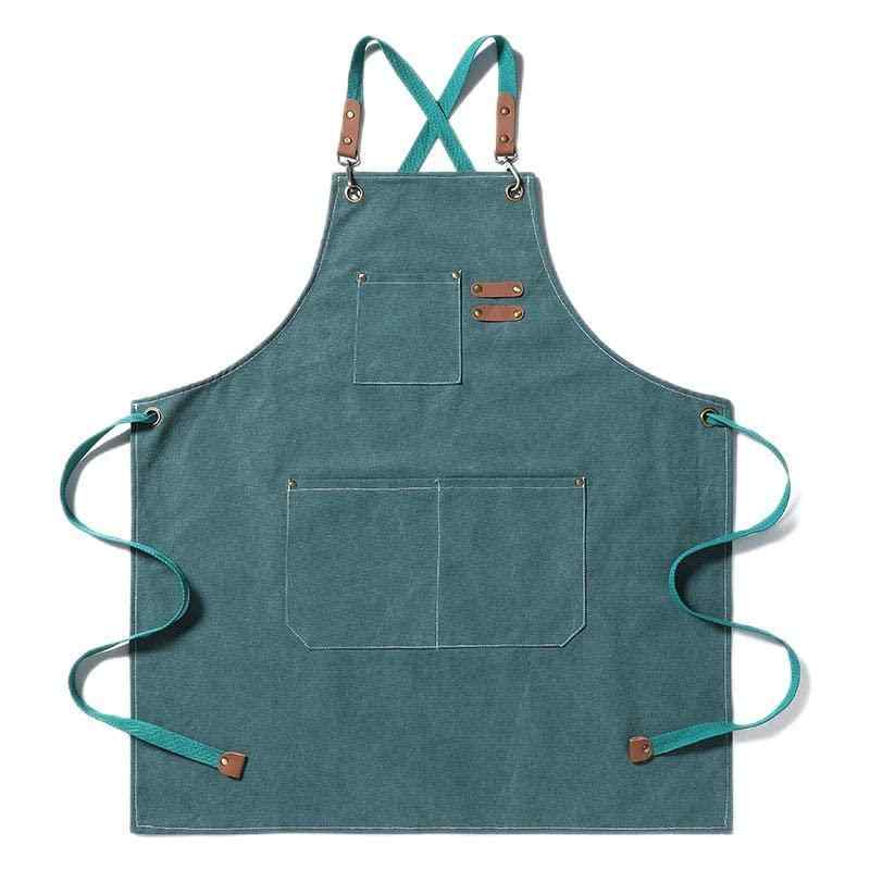 [Ziska] 多機能で厚手のキャンバスエプロン、イメージアップと衣服の保護エプロン シンプル おしゃれ キャンプ ガーデニング キッチン バリスタ 美容師 職人 サロン 多機能ポケット 汚れに【メイン素材】 100%綿精選された素材：16...