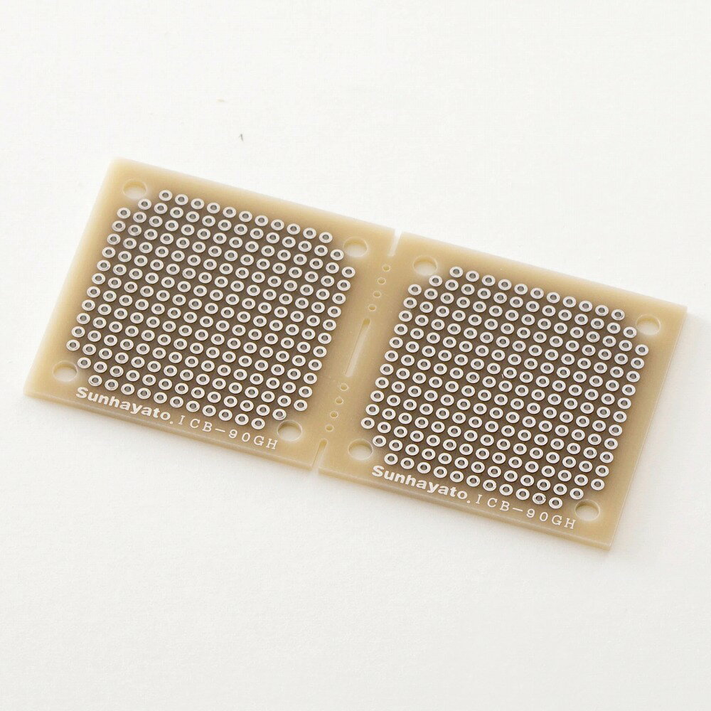 【仕様】・材質：両面ガラスコンポジット・寸法：45mm×91mm・板厚：1.2t・パターン：ピッチドット・備考：スルホールハンダ 2枚つづき