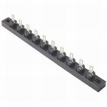 【仕様】・定格：125V-10A・列：1列・取付方式：ねじ止め・極数：10極・端子間ピッチ：9mm・端子ねじ：・主絶縁体：フェノール・備考：