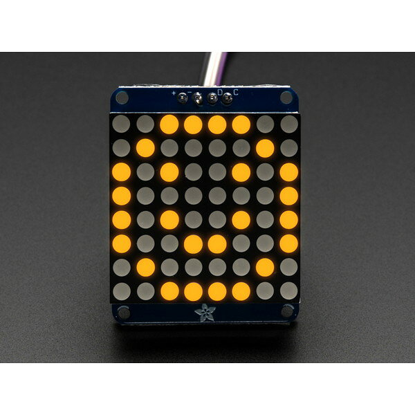 バックパック寸法20mm x 28mm x 4mm取付穴12mm x 22mmLEDマトリックス(8x8)と動作基板のセット◆8x8LEDマトリックス(黄色)　I2C接続◆4種類のI2Cアドレスに指定することができます