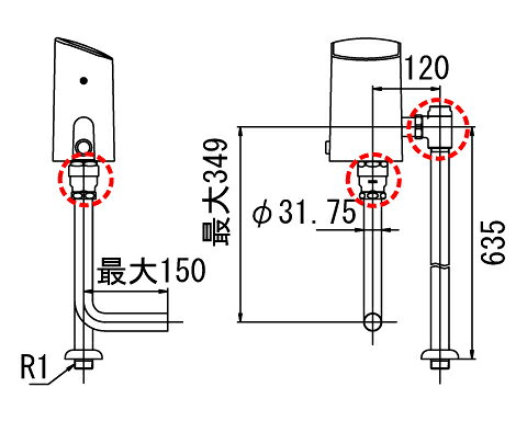 一般地/寒冷地：一般地配管サイズ：吐水タイプ：吐水口長さ：水栓取付穴：排水栓方式：備考：洗浄水量10-15L便器用 上記シャワートイレ用分岐口付芯間変更用ユニオンはすべて袋ナット仕様です。クリップリング式のシャワートイレはA-1879、銅管...