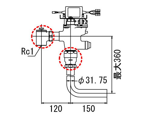 一般地/寒冷地：一般地配管サイズ：吐水タイプ：吐水口長さ：水栓取付穴：排水栓方式：備考：洗浄水量6-8L便器用、定流量弁付