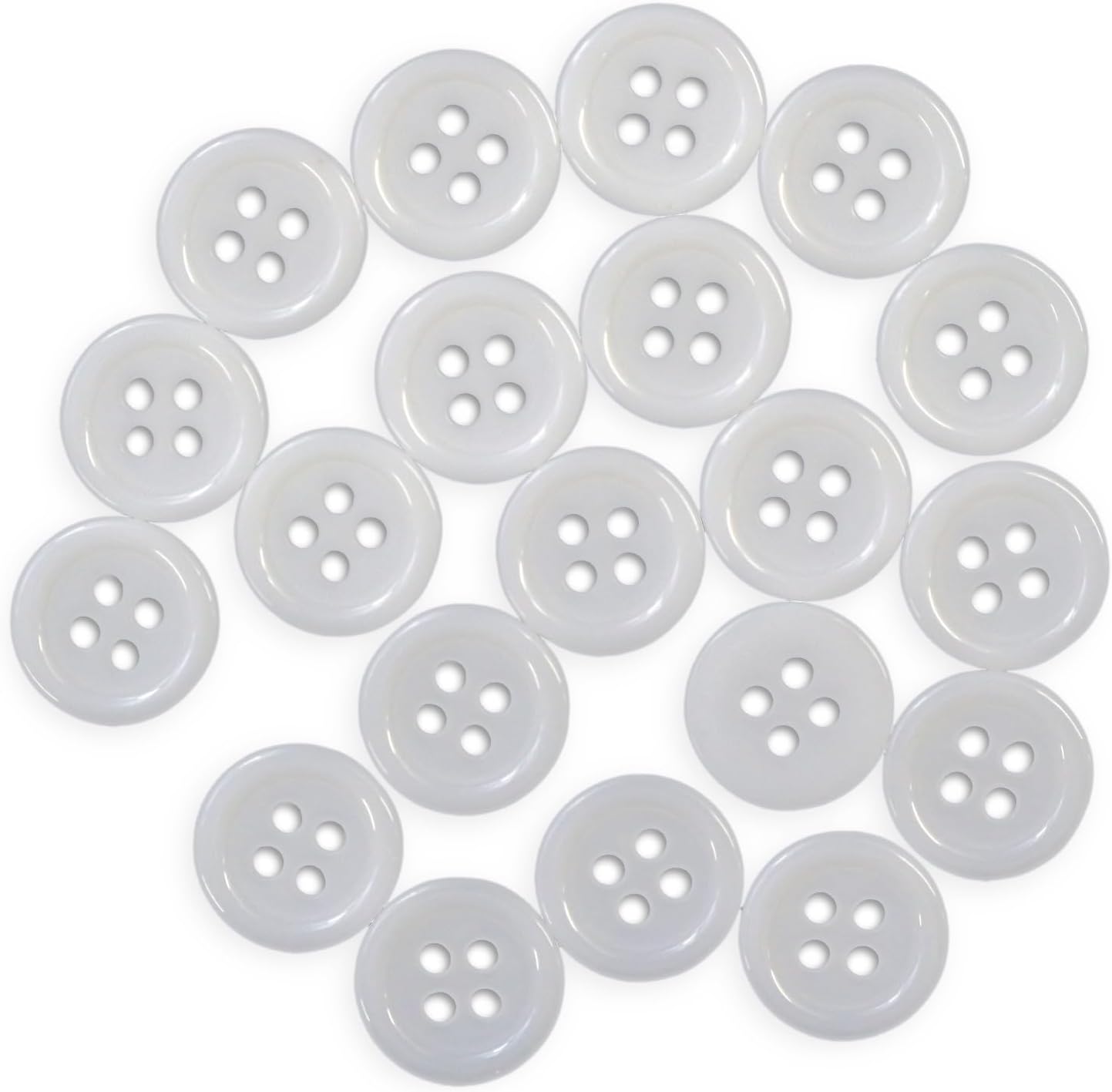 ●【サイズ】直径約11.5mm　【数量】20個●【ボタンの形】四つ穴ボタン　【材質】プラスチック　【カラー】ホワイト ツヤあり●【用途】ボタンの取れてしまったコートやシャツボタンとして。カーディガンやブラウス、靴下・手袋などの小物にもおすす...