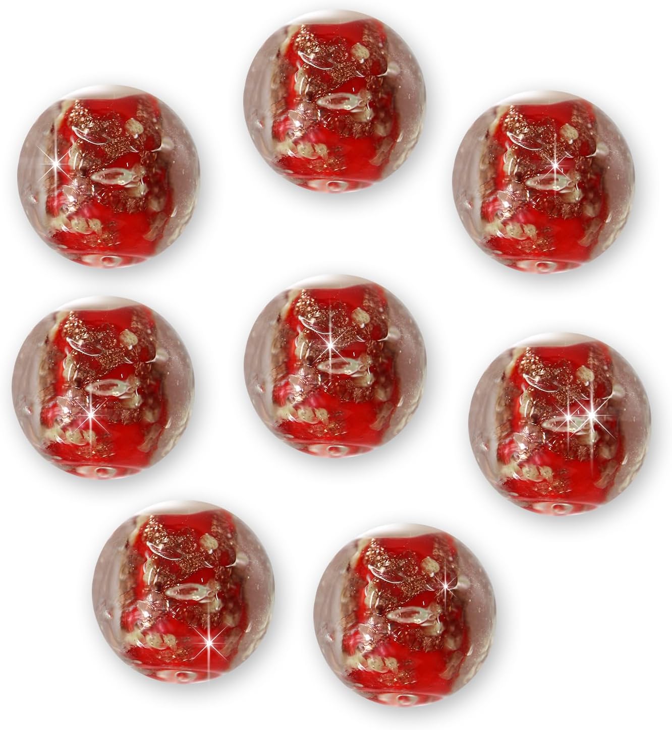 ●【サイズ】約14mm　【数 量】8個●【材 質】ガラス製 　【カラー】レッド●【用途】ネックレス・ブレスレットなどのアクセ制作に！ピアス・イヤリングにもおすすめです。●【特 徴】中にラメが入った、透明感のあるガラスビーズです。蓄光ビーズの...