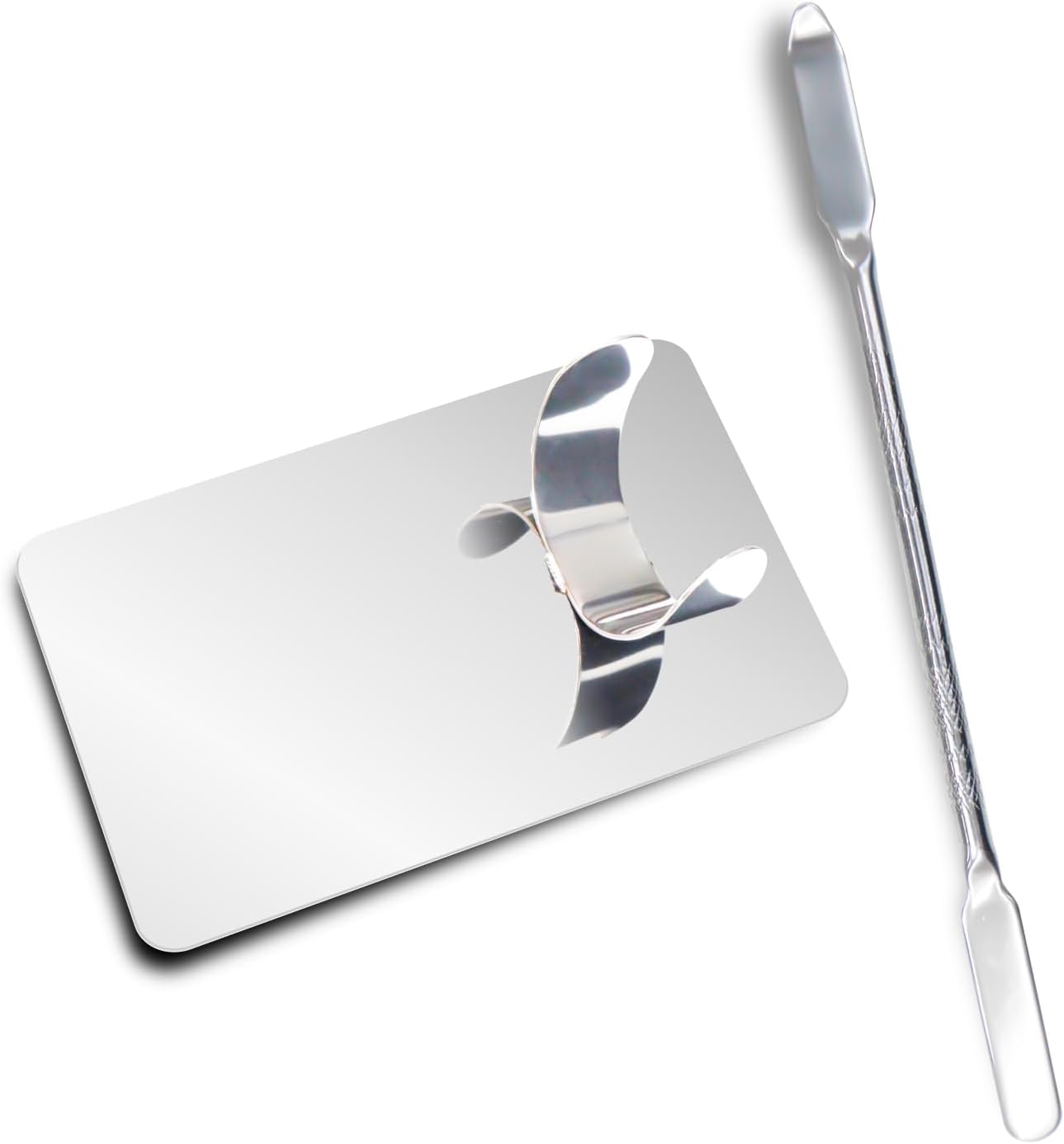 ●【サイズ】パレット：約5.1cmx約7.6cm、スパチュラ：約11.7cm、リング部分：幅約2.3cm ●【セット内容】パレット(リングタイプ)1個、スパチュラ1個 ●【材質】金属 ●【特徴】ファンデーションやリップの混色に役立つメイクパ...