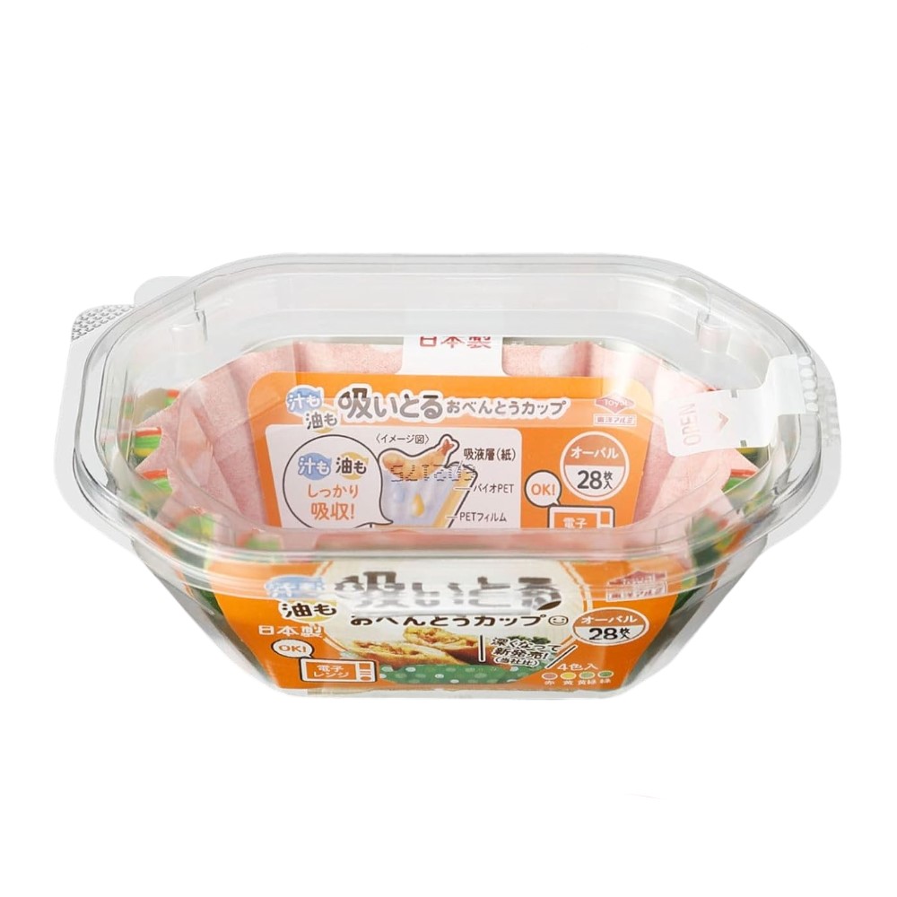 商品名 東洋アルミ 汁も油も吸いとるおべんとうカップ オーバル 4色 28枚入 内容量 28枚 商品説明 ●余分な汁気や油やを吸いとってくれるお弁当用おかずカップ。●汁もれやおかずの味移り対策に！●電子レンジOK！※メーカーの都合により、パ...