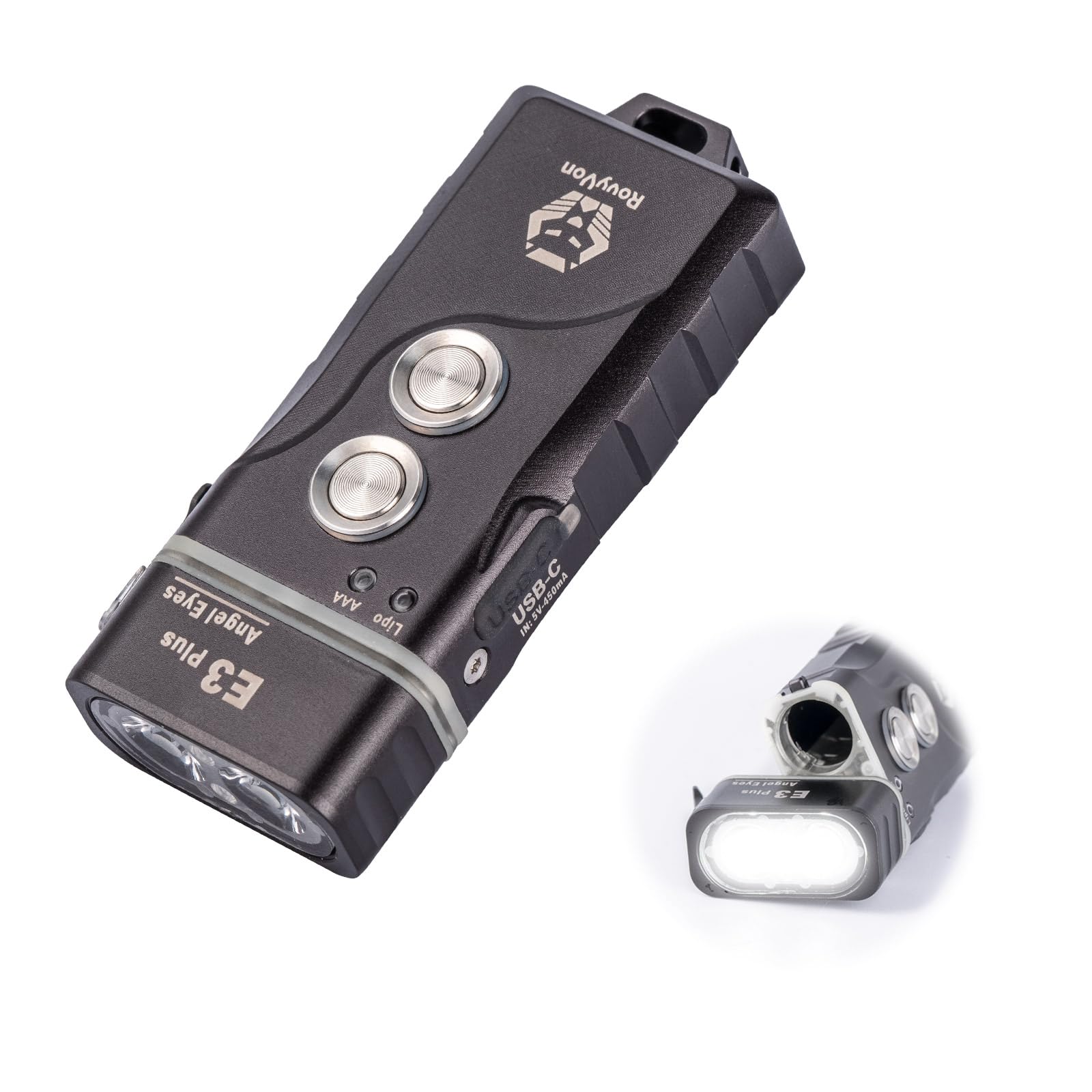 ・デュアルパワーシステム：RovyVon Angel Eyes懐中電灯強力ライトシリーズは常にデュアルパワーシステムを採用しています。E3 Plus懐中電灯小型は330mAhリポバッテリーを内蔵しています。さらに、外付けの単4電池を挿入して...