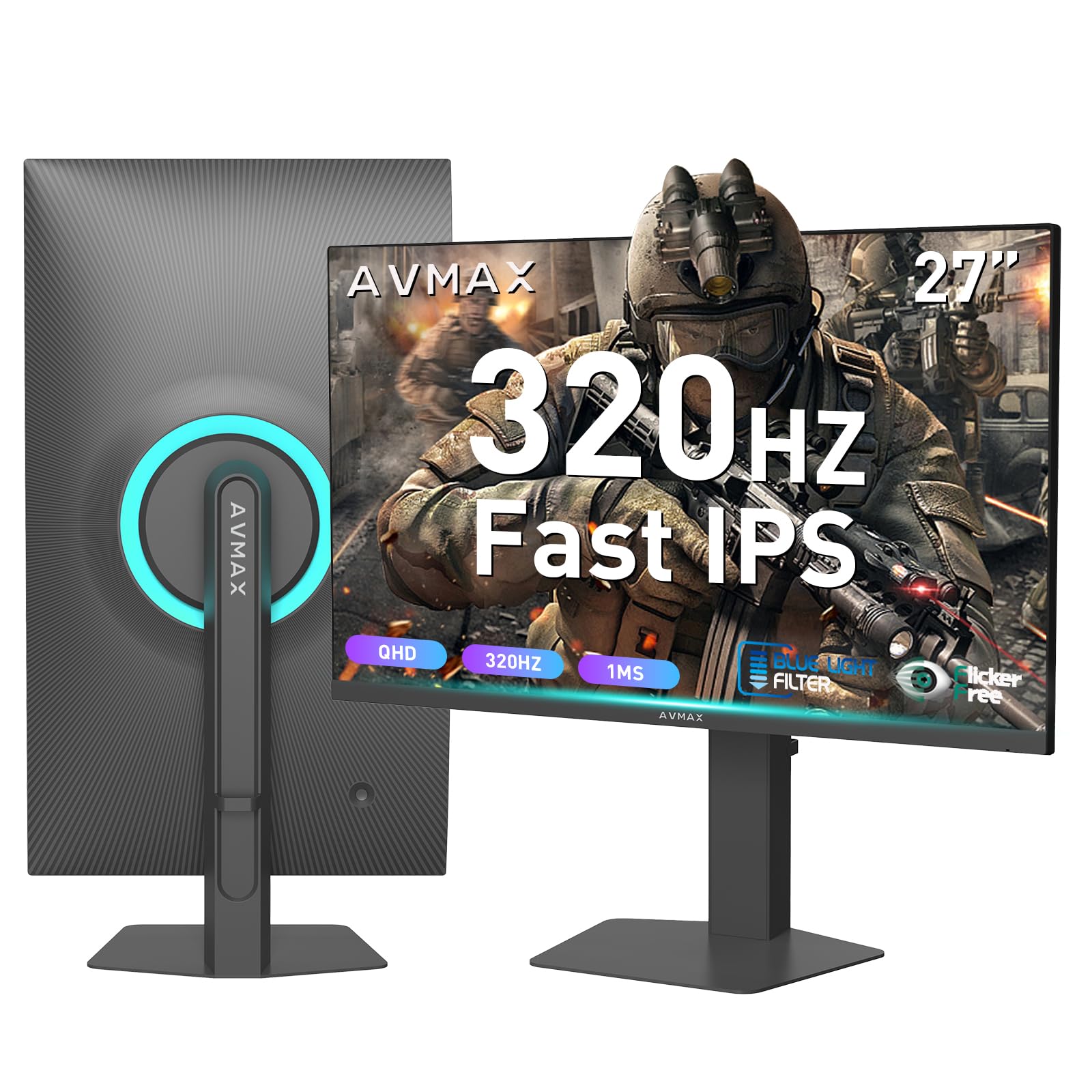 ・【フルHD解像度/HDR400 サポート】WQHD2560x1440 解像度のFast IPSパネル採用、輝度400cd/平方メートル、DCI-P3 90%、sRGB 99%の広色域持つ、真実な色再現可能です。・【超高速320Hzリフレッ...