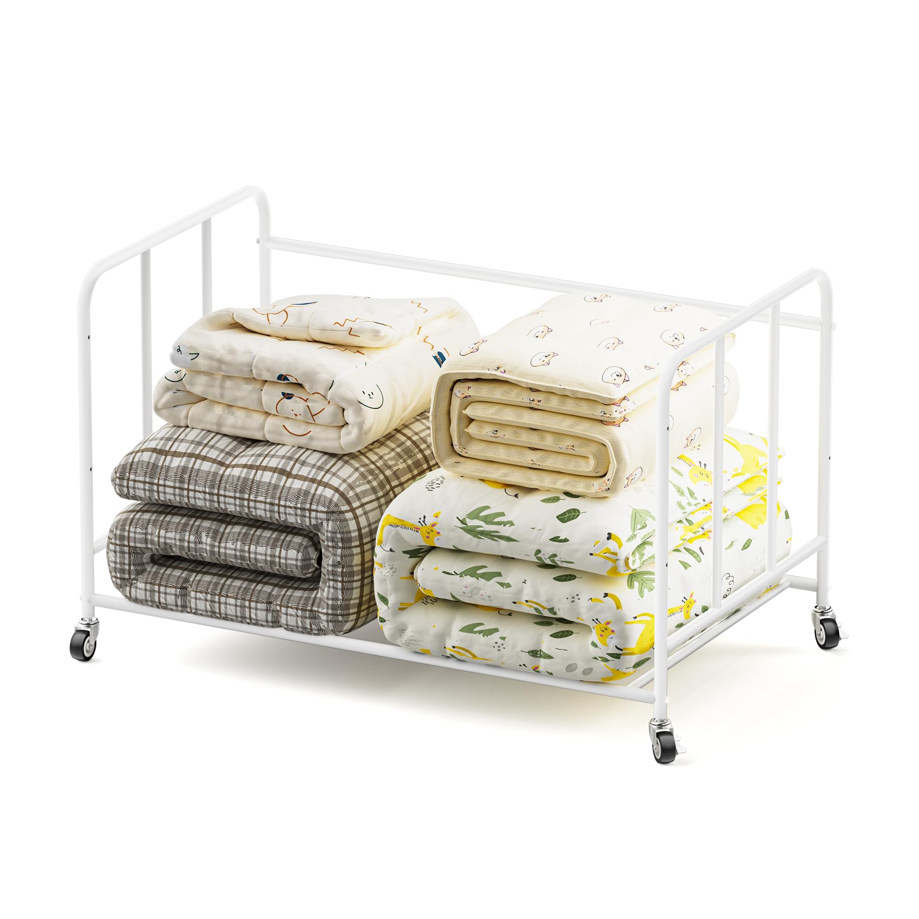 ・【商品スペック】サイズ：全体 W104×D63×H64 (cm) / 素材：スチール / 重量：5.57kg / 耐荷重：20kg・【収納目安】シングルサイズ掛け布団と敷布団のセットを2組分収納可能。布団を三つ折りにするとぴったり収まるサ...