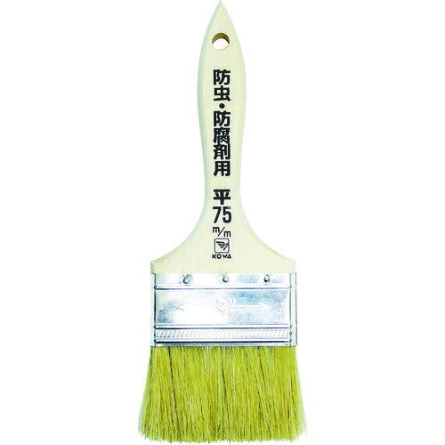 ●毛腰の強い豚毛使用の刷毛です。●防虫・防腐剤用。●刷毛幅(mm)：75●毛丈(mm)：56●玉厚(mm)：15●全長(mm)：235●適合塗料：木部保護塗料●形状：平型●毛：豚毛●柄：木松吉医科器械｜総合カタログ｜医療・介護・ドクター・ナース