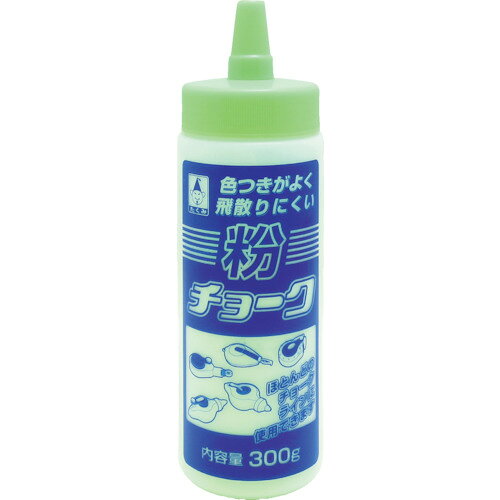 ●飛び散りにくい重質粉チョークです。●密閉容器入りで湿気による粉チョークの変質を防ぎます。●チョークライン用に。●チョークライン用粉チョーク●色：蛍光グリーン●容量(g)：300●ボトルサイズ(mm)：直径約60×195●炭酸カルシウム松吉...