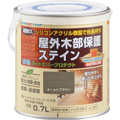 ●シリコンアクリル樹脂にHALS（紫外線劣化防止剤）とUV吸収剤を配合した高性能木部保護塗料です。●ウッドデッキ、ラティス、木製家具、木製ベンチなどの屋外木部に。●容量(L)：0.7●乾燥時間：約1時間（夏）、約2～3時間（冬）●色：オール...