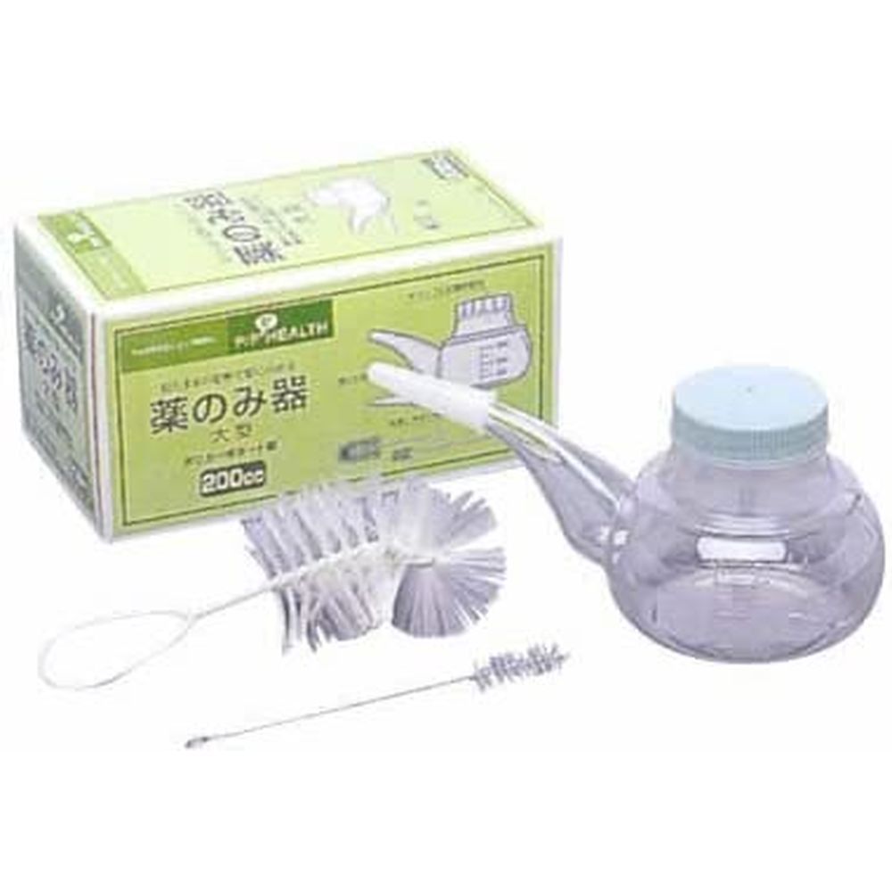 ●寝たままでもラクにお薬が飲める薬のみ器です。●キャップとのみ口の部分には、抗菌剤を配合しました。●材質はポリカーボネートで、煮沸消毒ができます。●洗浄しやすい大小2種類の専用ブラシ付き。松吉医科器械｜総合カタログ｜医療・介護・ドクター・ナース