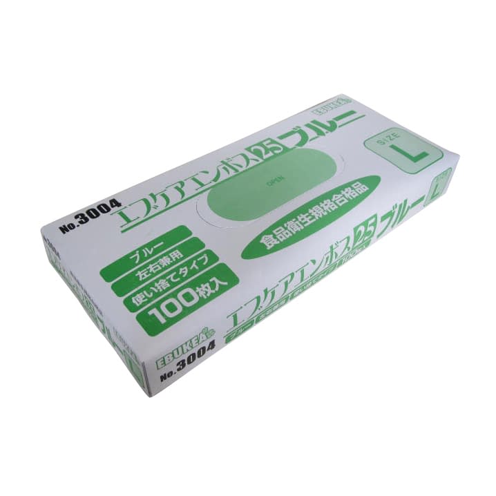 ●食品衛生法適合外エンボス加工タイプのポリエチレン手袋。●カラー：ブルー●規格：箱入●入数：100箱●材質：ポリエチレン●販売単位：60箱松吉医科器械｜総合カタログ｜医療・介護・ドクター・ナース