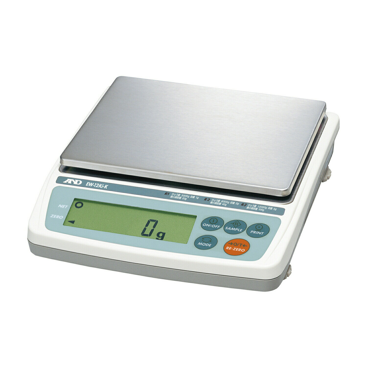 ●精度等級3級。●トリプルレンジ：ひょう量と最小表示の組合せが3段階に切り替わります。●製品サイズ：W190×D218×H53mm●皿寸法：W170×D133mm●重量：1.5kg●ひょう量：3000g／6000g／12000g●目量：1g...