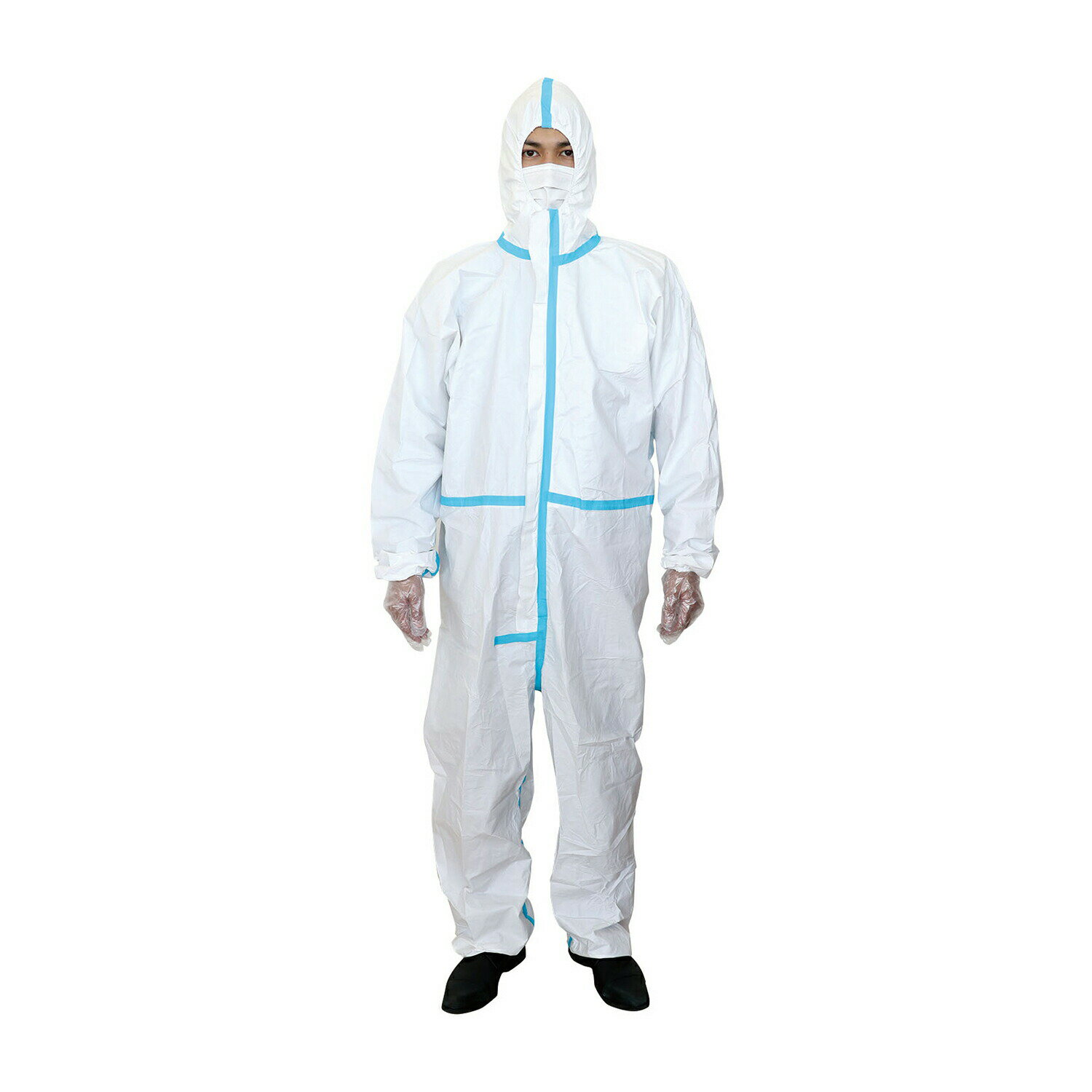 ●全身一体型で隙間を極力なくした防護服。●液体・粉塵の侵入を防ぎます。●規格：S●材質：不織布、ポリエチレン●身丈：170cm●胸囲：124cm●袖丈：85cm●上着の裾囲：16cm●ズボンの裾囲：22cm●適正身長：155-165cm●衝...
