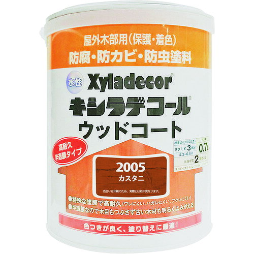 ●木材保護塗料のトップブランド「キシラデコール」の水性半造膜（造膜性能・浸透性能を兼ね備えた）タイプです。●屋外の木部(ウッドデッキ、ラティス、パーゴラ、ベンチ、ログハウス、羽目板、板へい)に。●容量(L)：0.7●乾燥時間：約4時間(20...