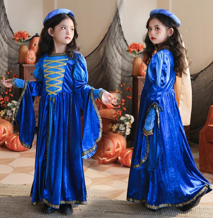 商品名 宮廷風ドレス 中世コスプレ衣装 キッズ ハロウィン 色 画像参考 サイズcm 110：バスト62　ウエスト54　肩幅27　着丈88　 120：バスト66　ウエスト58　肩幅28　着丈93　 130：バスト70　ウエスト62　肩幅29...