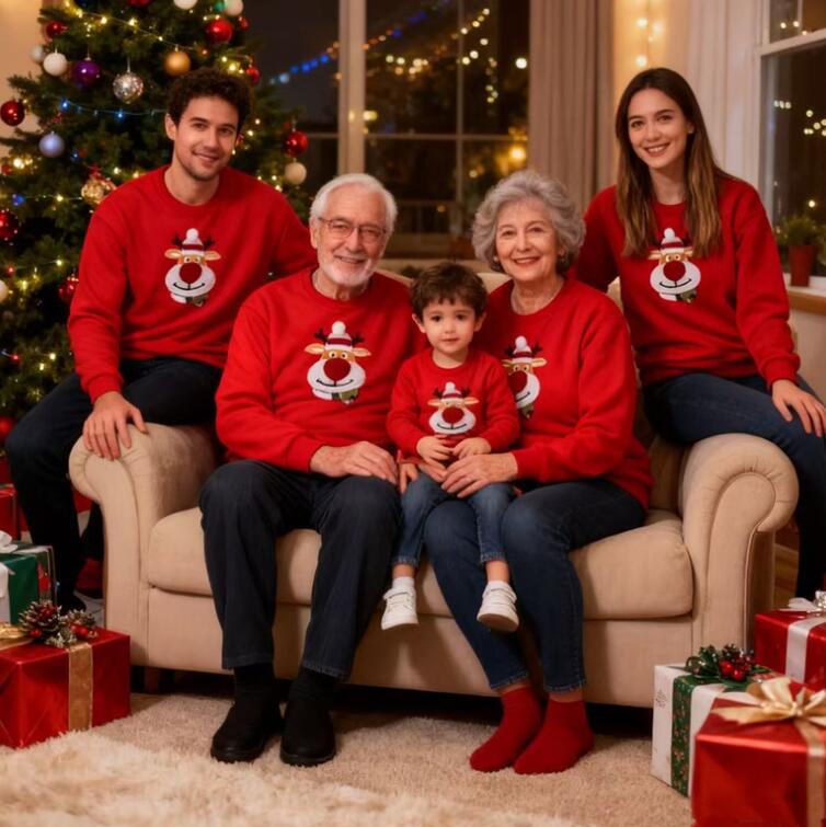 商品名 パーカー 親子ペア クリスマス トレーナー 色 画像参考 サイズcm S 着丈66　胸囲112　袖丈50　体重50-57.5kg M 着丈68　胸囲116　袖丈51　体重57.5-65kg L 着丈70　胸囲120　袖丈53　体重6...