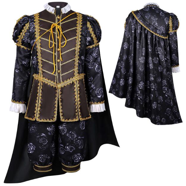 商品名 中世時期コスプレ衣装 王様 コスプレ衣装 色 画像参考 サイズcm S バスト103　ウエスト92　着丈73　袖丈59　パンツ丈57　ウエスト65　ヒップ105　マント丈92 Mバスト108　ウエスト97　着丈75　袖丈61　パンツ...