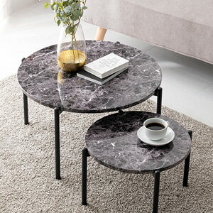 大理石調天板 ネストテーブル 丸形2個セット LT-4666 大理石調 ネストテーブル 丸形 2個セット モダンな雰囲気の大理石調天板を使用した丸型テーブルセット。丸型のテーブル大小がセットの2個組です。別々でも重ねても使えるネストテーブル...