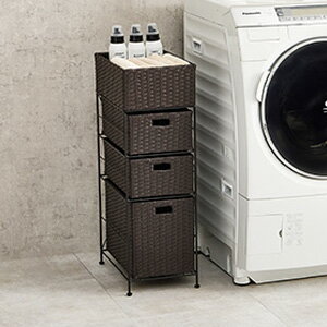 ランドリーラック 幅25.5 引出し3杯 RAN-2420 引出し3杯 スリムランドリーラック 幅25.5cm 通気性が良く、引出しで水回りの収納もバッチリのスリムなランドリーラックです。幅25.5cmで狭い隙間にも収まります。引出し3杯と...